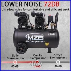 MZB 13.2 Gallon Ultra Quiet Oil-Free Air Compressor 115PSI, 72dB Steel ...